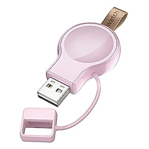 LVFAN Charger for Apple Watch, Portable iWatch Charger USB Wireless Charger Fast Charging Magnetic Cordless Car Travel Charger for Apple Watch Series 8 7 6 5 4 3 2 1 SE (Pink)