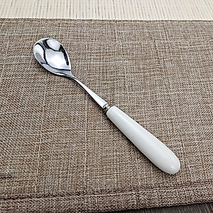 MEIYAHOME White Ceramic Handle Quality Dessert Coffee Spoon 18/10 Stainless Steel Fine Teaspoon Sugar Spoon sus304 5.6inch Stir Afternoon Tea Mixing Spoon (4 Pcs)