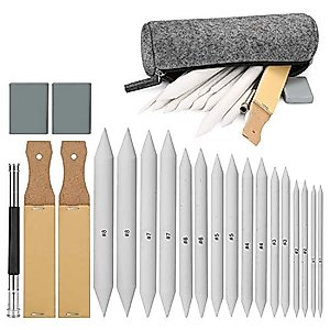 22 PCS Sketch Drawing Tools, AGPTEK 16 Blending Stumps Set with 2 Sandpaper Pencil Sharpeners, 1 Pencil Extension Tool, 2 Erasers & 1 Felt Bag for Student Sketch Drawing Accessories