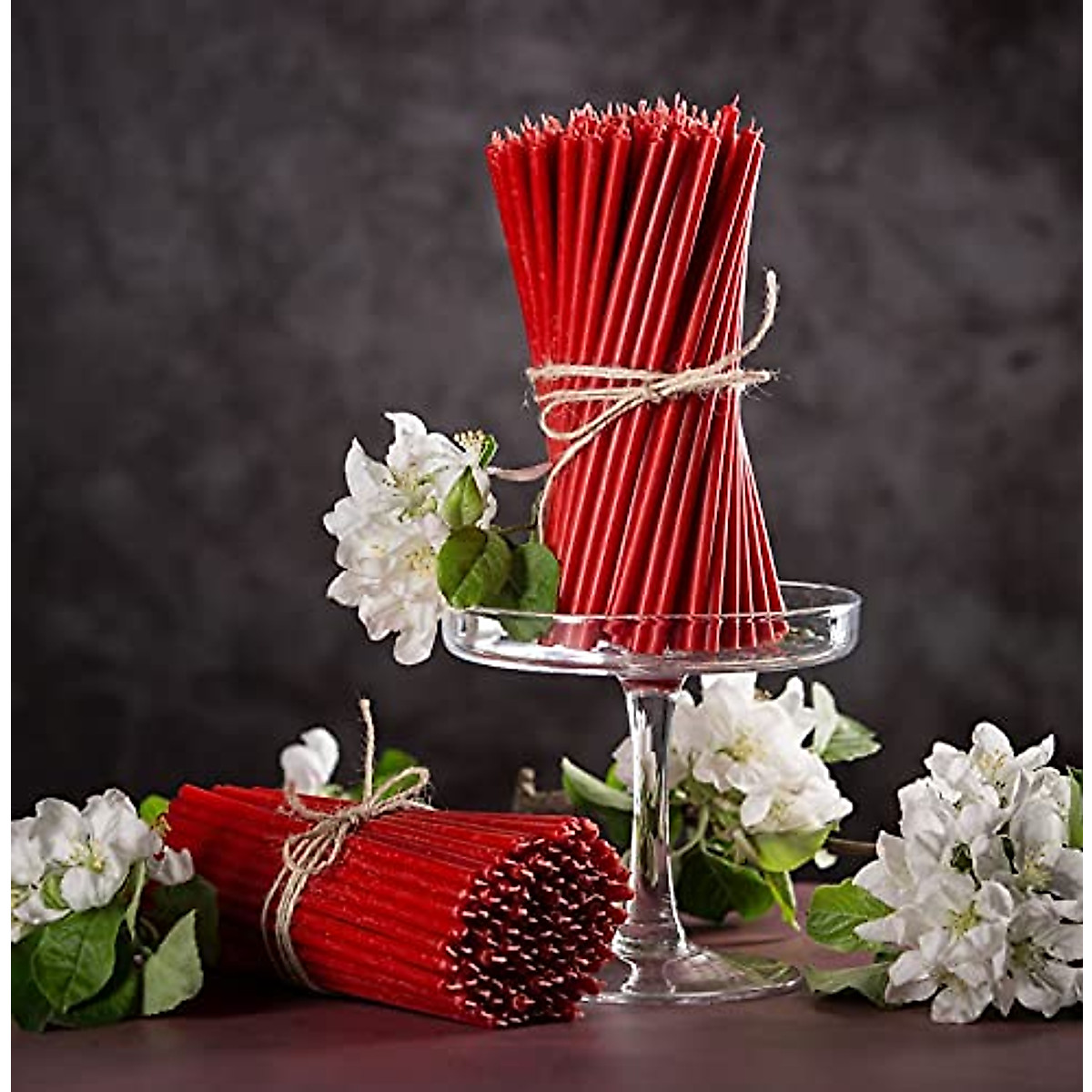 Danilovo Pure Beeswax Candles - No-Drip, Smoke-Less, Tall, Thin Taper Candles – Decorative Candles for Church Prayer, Decor or Birthday Candles – Honey Scented – 7.3 in, Ø 0.24 in (Red, 50pcs)