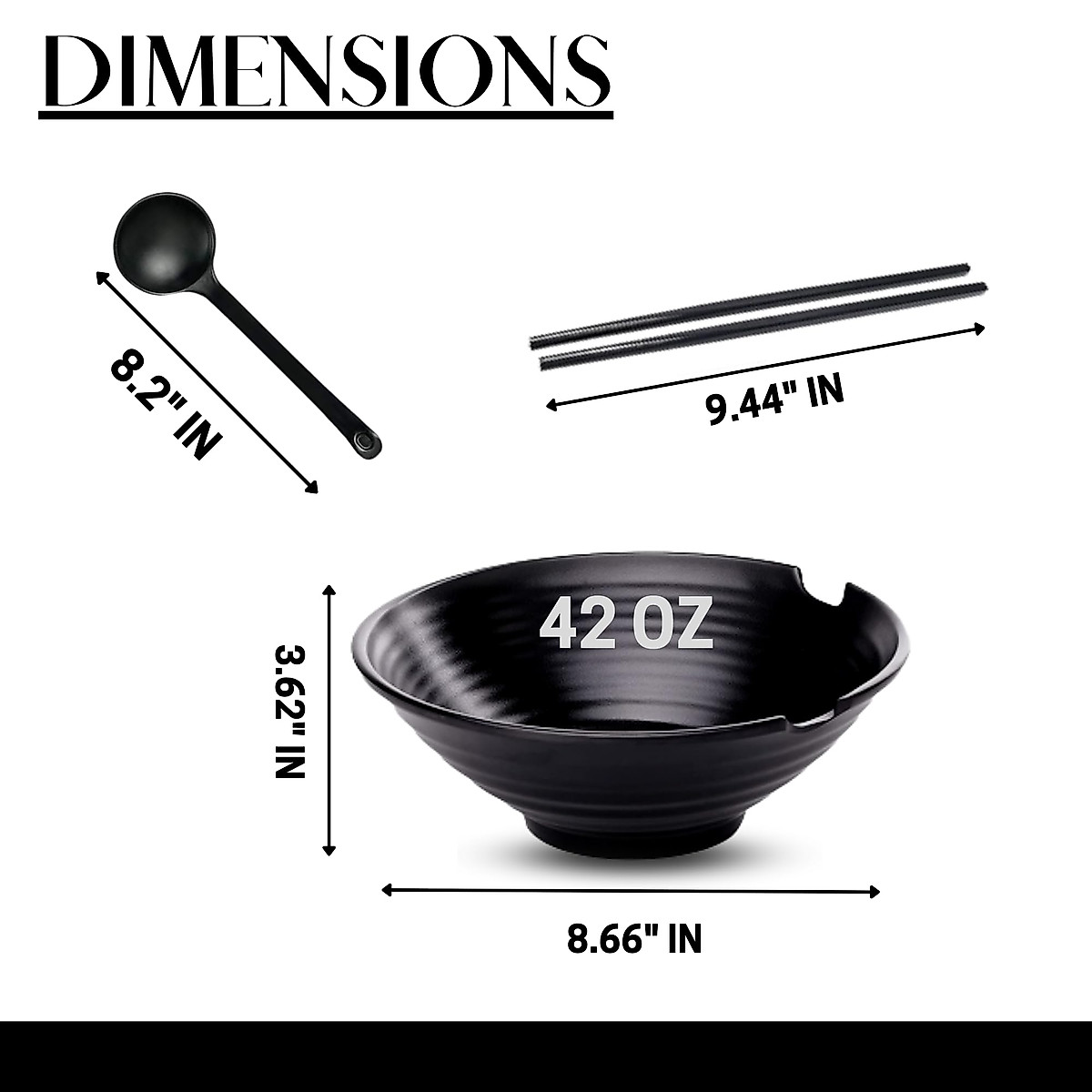 MORGY Unbreakable Set of 2 Ramen Bowls with chopsticks and Spoons- 42 OZ Japanese Style Black Noodle Soup Bowls Set- Asian Soup Bowl for Ramen, Pho, Salad, Poke, Soup, Chopstick Holders
