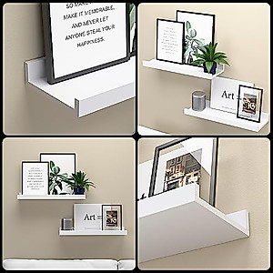 Boswillon Floating Shelves Wall Mounted Set of 2, Modern White Wall Shelves for Bedroom, Nursery White Shelves with Lip, Display Picture Ledge Shelf for Wall Decor Living Room Bathroom Kitchen - White