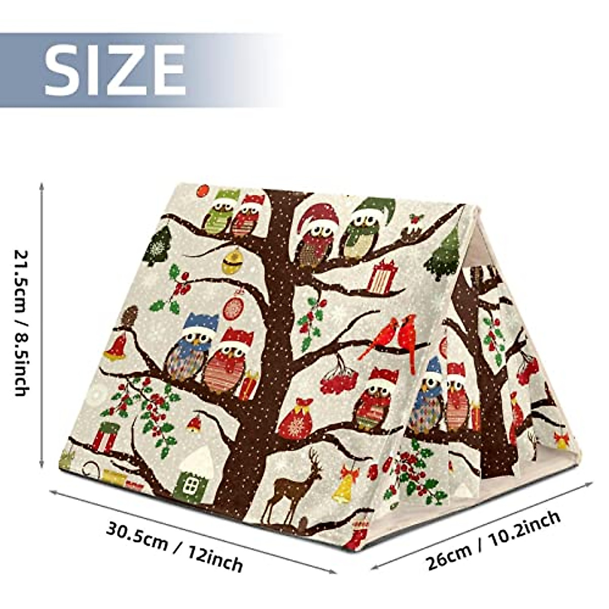 Y-DSIWX Guinea Pig Hideout House Bed, Winter Christmas Hat Owl Bird on Tree Rabbit Cave, Squirrel Chinchilla Hamster Hedgehog Nest Cage