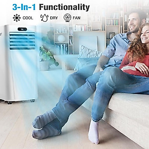 ZAFRO 8,000 BTU Portable Air Conditioners, Air Conditioner for Room Up to 350 Sq.Ft, 3-in-1 Portable AC Unit Cool & Dehumidifier & Fan Modes with Remote Control/Drain Hose, White