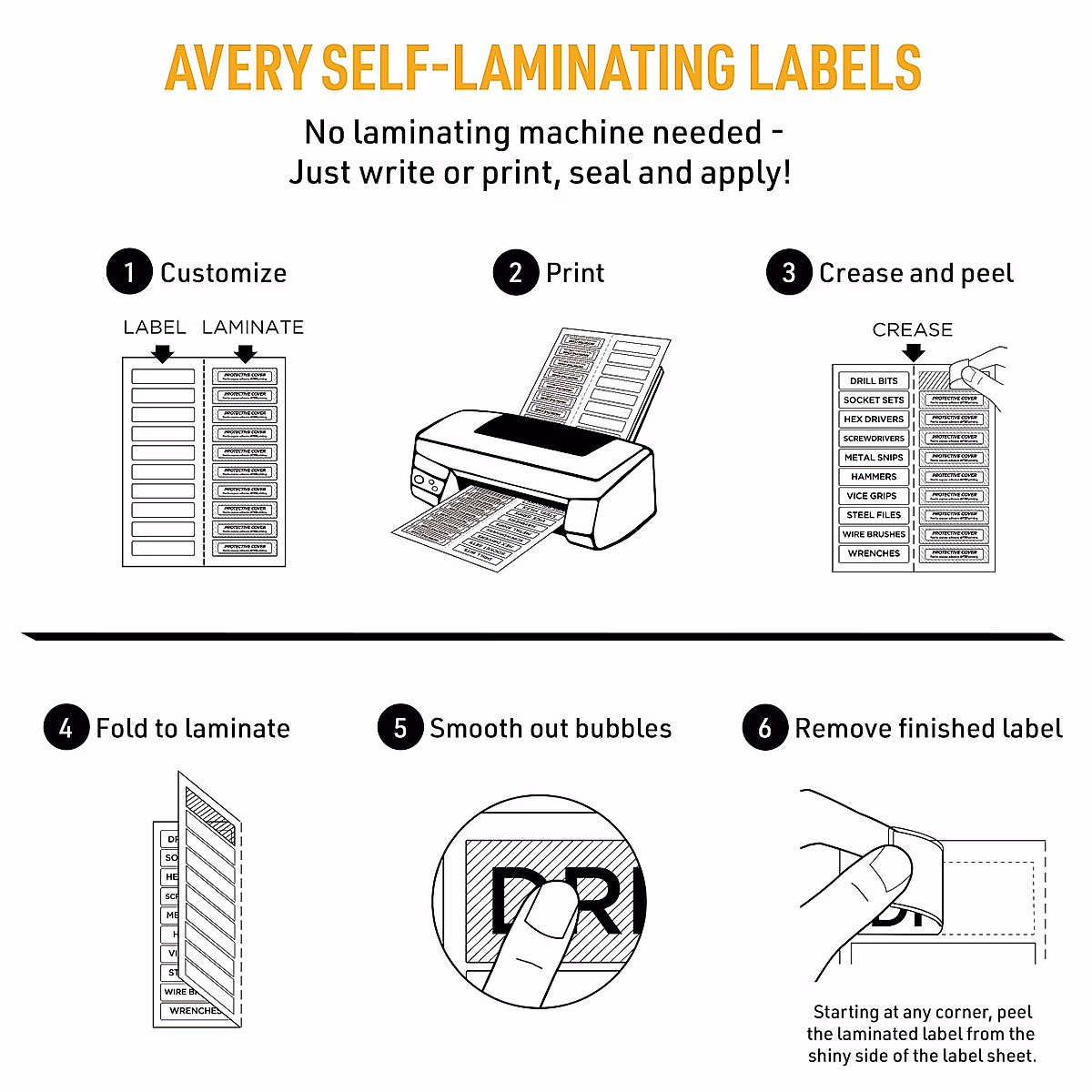 Avery Professional Grade Self-Laminating Water Resistant ID Labels, 3-1/2" x 1-1/32", 50 Pack (00753)