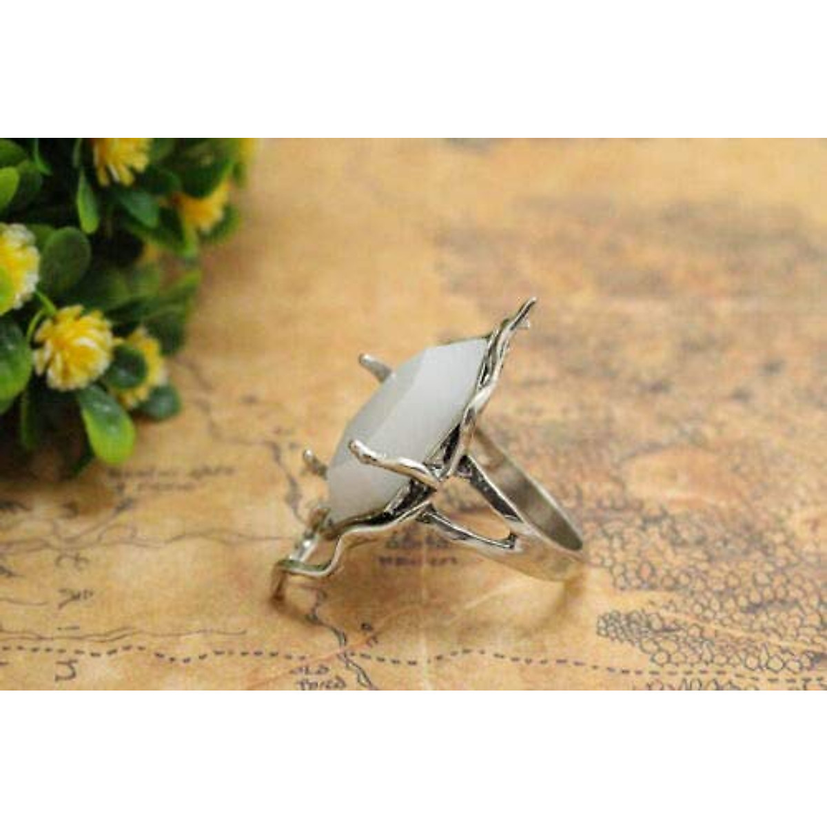 The Hobbit Thranduil ring white stone ring Mirkwood elf King ring LOTR ring (7)