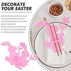 ABOOFAN 8pcs Easter Bunny Utensil Cutlery Holder Pouch Bags Rabbit Silverware Sleeve Fork Spoon Pocket Easter Table Decoration for Holiday Spring Easter Party Favor Pink