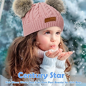 Century Star Baby Hat Winter Baby Girls Hats Knit Warm Hat for Baby Boys Infant Toddler Beanie Z Pom Pom Khaki & Black & Deep Pink