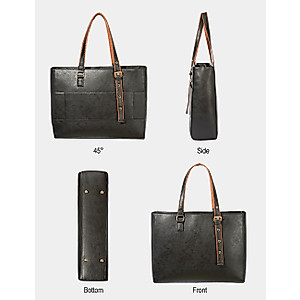 Laptop Tote Bag for Women 15.6 Inch Waterproof Leather Work Bag Briefcase Women Business Office Computer Bag Black