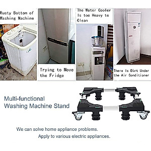 QQUN Washing Machine Base Mini Fridge Stand Multi-functional Movable Adjustable Mobile Roller with 4 Locking Rubber Swivel Wheels and Strong Feet for Machine, Dryer Refrigerator (Grey)