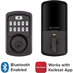 Kwikset 99420-003 Aura Bluetooth Programmable Keypad Door Lock Deadbolt Featuring SmartKey Security, Iron Black