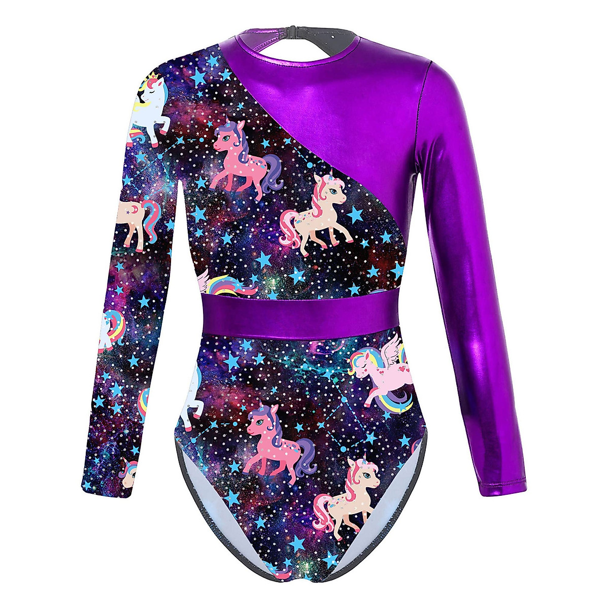 HULIJA Gymnastics Leotards for Toddler Girls Long Sleeve Cartoon Horses Athletic Dancewear Black&Rainbow 6 Years
