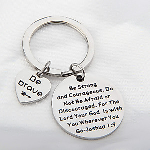 FEELMEM Joshua 1:9 Be Strong And Courageous Religious Keychian Be Brave Inspirational Keyring Scripture Jewelry Christian Gift (silver)