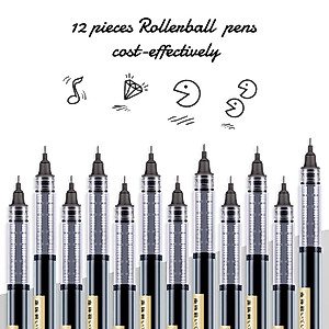12 Pieces Rolling Ball Pens, Quick-Drying Ink 0.5 mm Extra Fine Point Pens Liquid Ink Pen Rollerball Pens (Black)