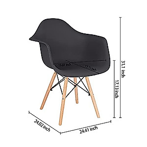 CangLong Natural Wood Legs Mid Century Modern Molded Shell Lounge Plastic Arm Dining-Chairs, Set of 1, Black
