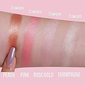 TINTARK 4 inch Supersize Vortex Highlighter Palette for Face Body Cheek,Ultra Shimmer Sparkle Compact,Talc Free,Glow Metallic Glitter Brighten Illuminator,Pink Pearl Powder,Rose Gold,Peach,Champagne