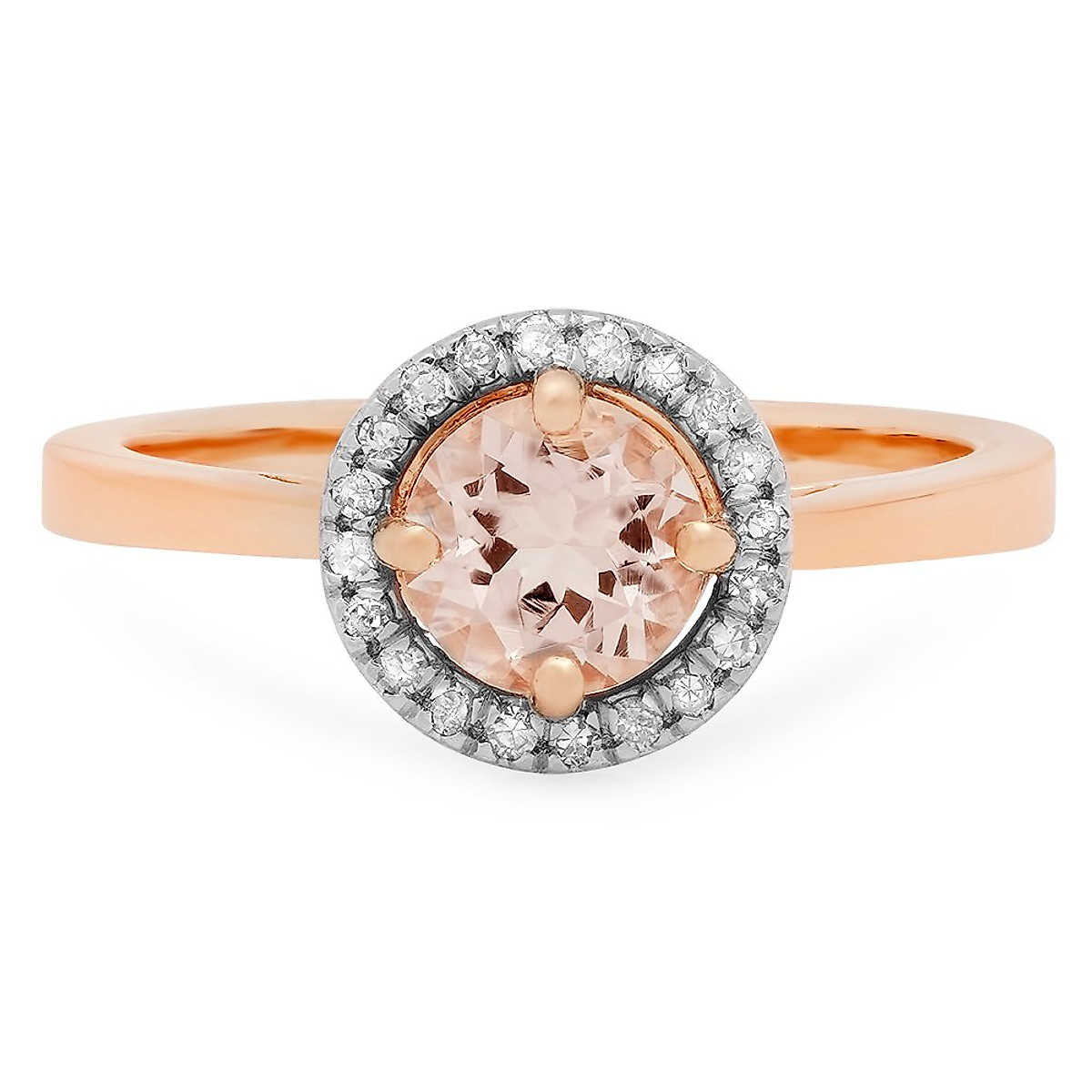 Dazzlingrock Collection 14K Round Morganite & White Diamond Ladies Halo Style Bridal Engagement Ring, Rose Gold, Size 7