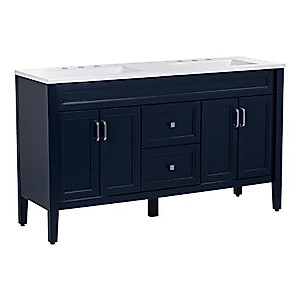 Spring Mill Cabinets D60V40277 Vadin Double-Sink Bathroom Vanity with 2 Drawers, 2 Cabinets, and White Countertop, Blue