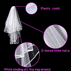 KUNG FU PARTY White Double Ribbon Edge Center Cascade Bridal Wedding Veil with Comb and Bride To Be Satin Sash Bachelorette Party Decorations Supplies