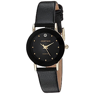 Armitron Women's 75/2447BLK Diamond-Accented Watch with Black Leather Band