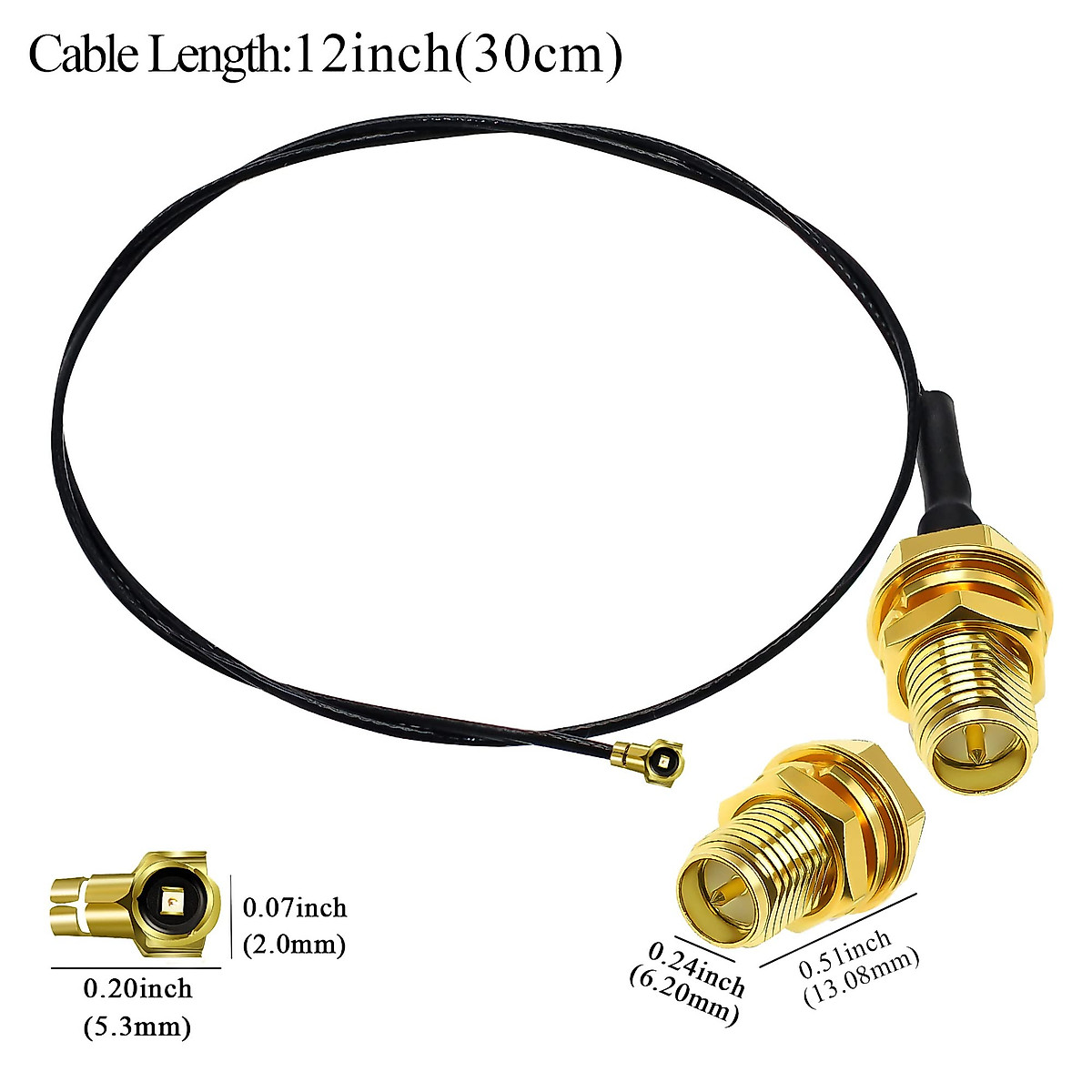 IPX to RP-SMA Female Extension Cable 0.81mm U.fl MHF4 to RP SMA Female Wifi Antenna Cable for Wireless Network Bluetooth Mini PCI to Reverse Polarity SMA Female Coaxial Cable 12inch (30cm) 5 Pack