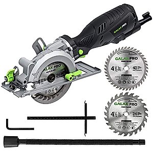 GALAX PRO 5.8 Amp 3500 RPM Circular Saw, Max. Cutting Depth 1-11/16"(90°),1-1/8"(45°）Compact Saw with 4-1/2" 24T and 40T TCT Blades, Vacuum Adapter, Blade Wrench, and Rip Guide