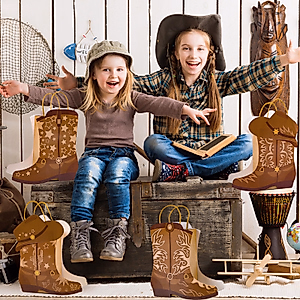 24Pcs Cowboy Boots Paper Bags Western Theme Party Decorations Favors Wild West Kraft Gift Bag with Handles Rodeo Cowgirl Boot Hat Goodie Bag for Cowboy Birthday Bachelorette Baby Shower Party Supplies