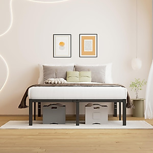 MAF Full Size Bed Frame 14 Inch Heavy Duty Metal Platform BedFrame with Black Steel Slat Support Noise Free Full-Bed-Frame, No Box Spring Needed