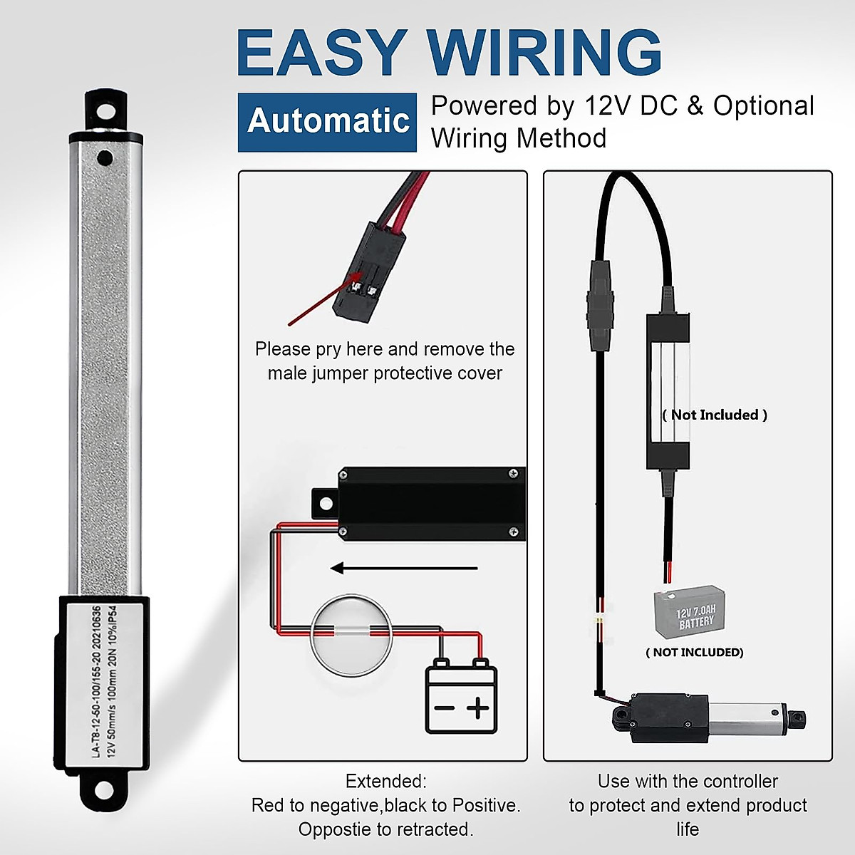 DC HOUSE Mini Electric Linear Actuator Stroke 2"–Force 4.5 lbs–12V | High-Speed 1.97"/sec–Weight 0.15KG Ideal for Intelligent Range Hood, Fan Blades, Cabinets, Window Opener, Robotics, Home Automation