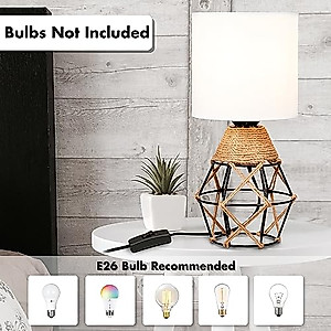 Hamilyeah Boho Lamp, Woven Table Lamp for Nightstand with On/Off Switch, Bedroom Lamp with White Fabric Shade, Simple Lamp for Bedside, Living Room
