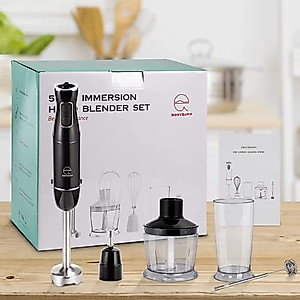 Immersion Blender Handheld, 800W 12-Speed Hand Blender, 5 in 1 Emersion Stick Blender Electric, 600ml Beaker, 500ml Chopper, Egg Whisk, Milk Frother