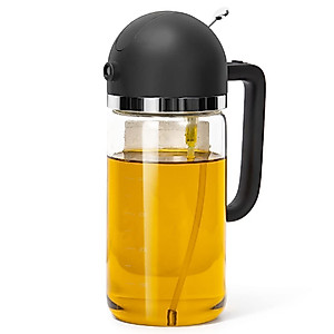 Oil Bottle Oil Sprayer for Cooking Olive Sprayer and Automatic Dispenser 2 in 1 500ML Mister for Kitchen BBQ Air Fryer Salad Baking (Black Fine Packaging)