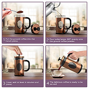 bonVIVO GAZETARO I Large French Press Coffee Maker - Glass French Coffee Press Machine Made of Heat Resistant Stainless Steel and Borosilicate Glass in Copper Finish, With Filter, 34 ounces…