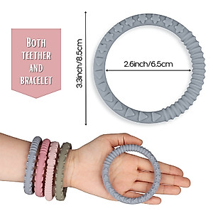 Silicone Teether Bracelet, Soft Silicone Teether Rings with Organic Featuring Multiple Raised Textures to Soothe Gums, Food Grade Silicone, BPA & Phthalate