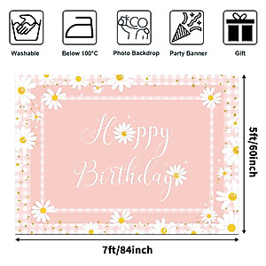 Avezano Daisy Backdrop Cute Daisy Birthday Party Decorations Floral Photo Background for Kids Birthday Party Retro Boho Groovy Theme Bday Cake Table Banner Supplies (Pink, 7x5ft)