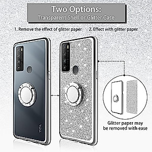 Easyscen Case for TCL 30 XL (6.82"), Clear Glitter Soft TPU Shockproof Protective Bumper Cover with Kickstand Lanyard, Sparkly Cute Slim Women Girls Phone Case for TCL 30 XL T701DL - Silver