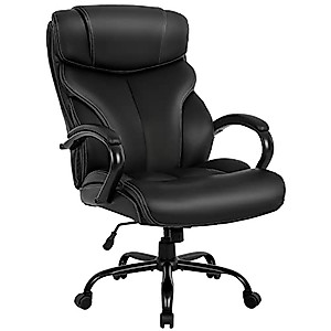 Office Chair Big and Tall 500lbs Wide Seat Desk Chair with Lumbar Support Arms High Back PU Leather Executive Task Ergonomic Computer Chair for Back Pain (Black)