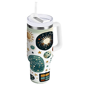 Jihqo Space Rockets Planets 40 oz Stainless Steel Vacuum Insulated Tumbler with Handle and Straw Lid, Leakproof Water Bottle Double Wall Travel Mug Coffee Cup, Cupholder Friendly