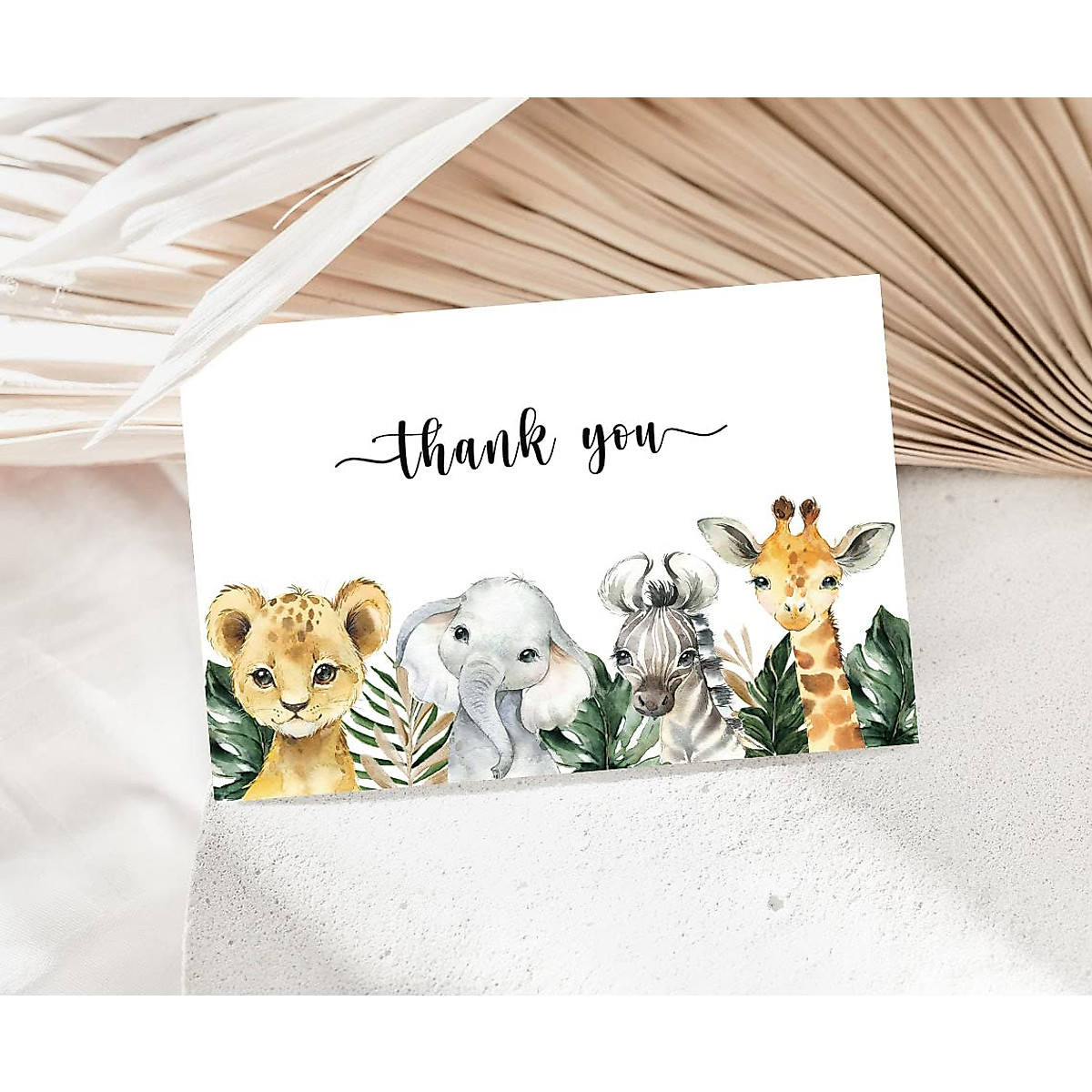 Safari Jungle Thank You Cards With Envelopes, 50 Jungle Animals Folded Baby Shower Thank You Note, 4 x 6 Wild one Notecards, Perfect for Baby Shower & Kids Birthday