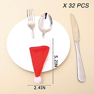 Gentlife 32 Pieces Christmas Mini Santa Hats Silverware Holders, Wine Bottles Cover, Handmade Xmas Party Dinner Table Dinnerware Decorations Supplies Flatware Decor