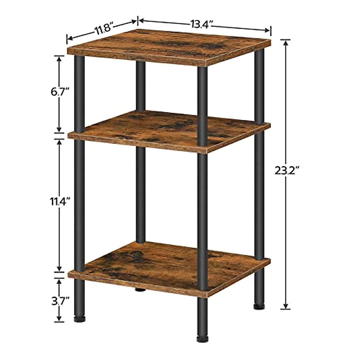 HOOBRO End Table, 3-Layer Tall Side Table, Nightstand for Small Space, Beside Table in Bedroom, Sofa Table for Living Room, Industrial Style, Stable Frame, Easy Assembly Rustic Brown BF10BZ01