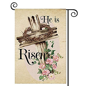 Balgardekor He is Risen Easter Garden Flag Vertical Double Sided Burlap Flower Cross Spring Summer Yard Outdoor Decor Home Decor (12.5 x 18, Easter)