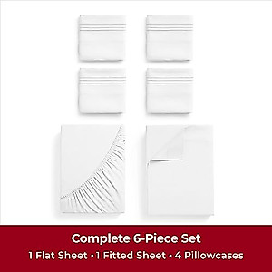 Mellanni Queen Sheet Set - 6 Piece Iconic Collection Bedding Sheets & Pillowcases - Hotel Luxury, Ultra Soft, Cooling Bed Sheets - Deep Pocket up to 16 inch - 6 PC (Queen, White w/Extra Pillow Cases)