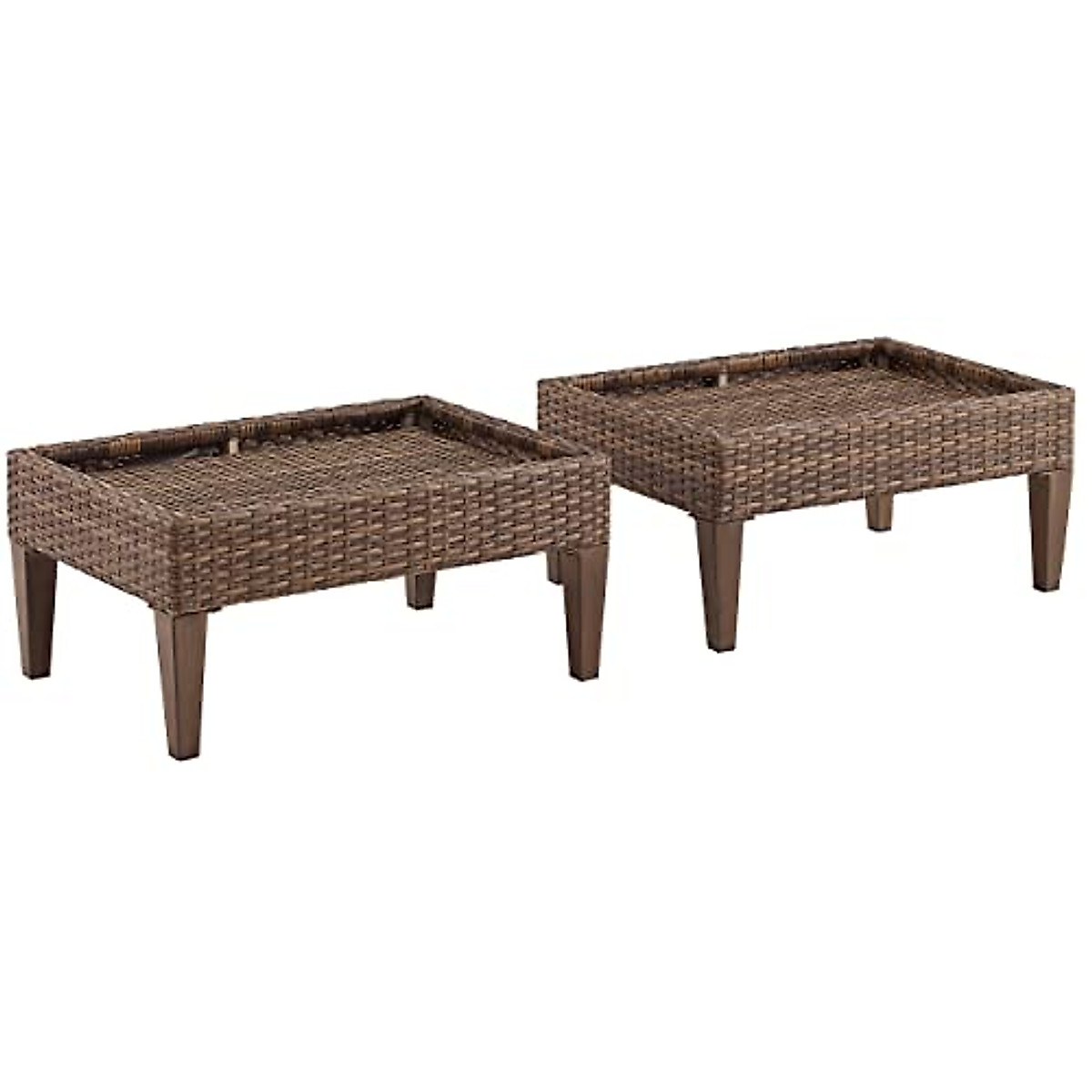 Crosley Furniture Capella 2-Piece Wicker Outdoor Ottoman Foot Rest for Patio, Deck, Porch, Creme