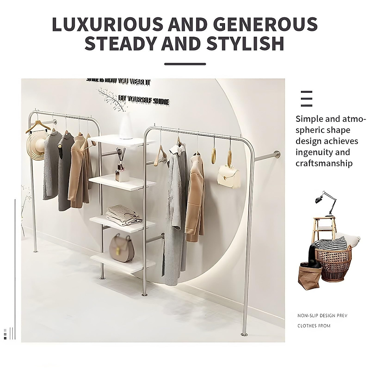 Wall Mount Clothes Rack，Heavy Duty Pipe Clothes Rail Garment Rack With Shelves For Hanging Clothes，Commercial Wedding Dress Display Shelf Clothes Display Rack For Clothing Store ( Size : 300*170cm )