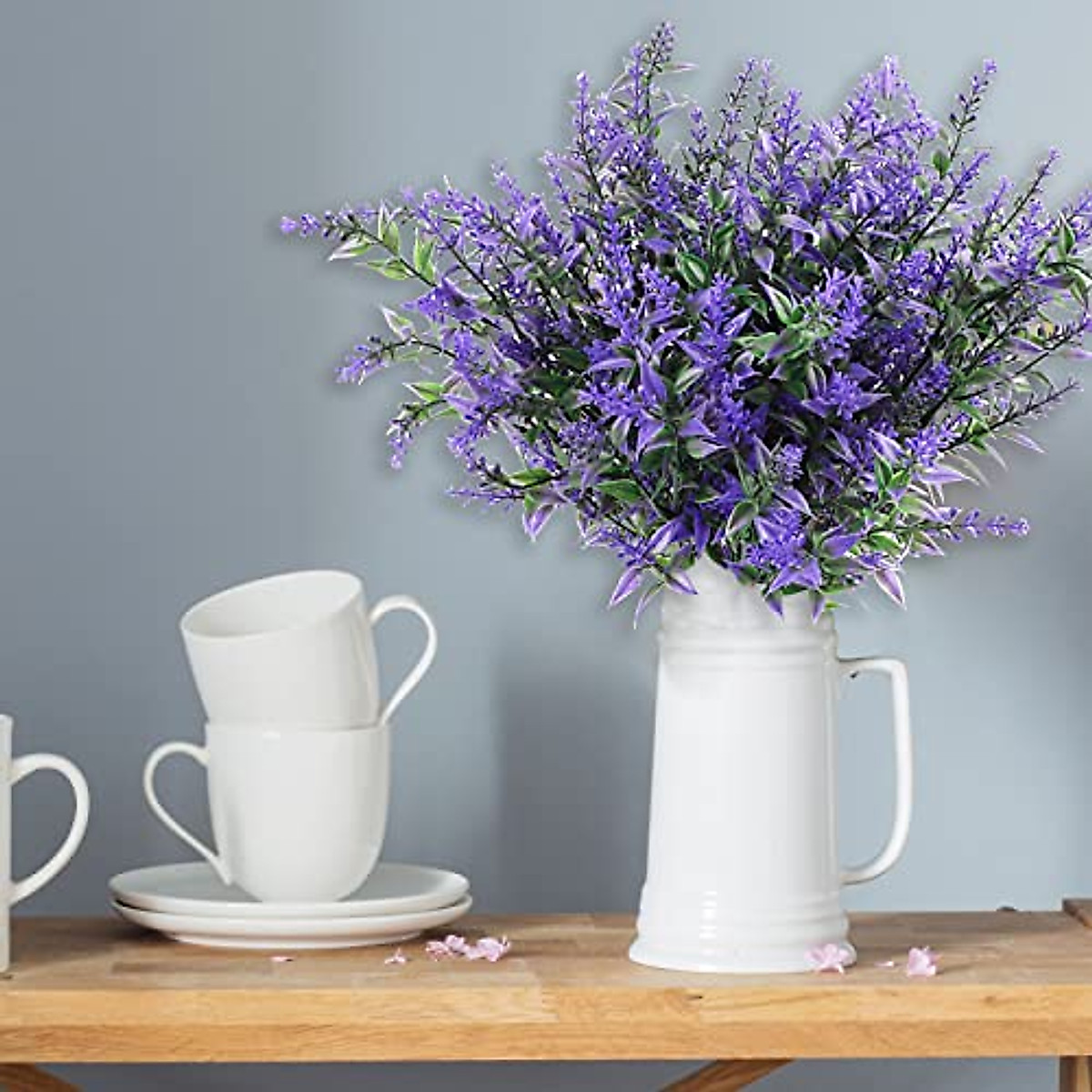 WXBOOM 9pcs Artificial Flowers UV Resistant Faux Plastic Flower Outdoor Fake Lavender Flowers in Bulk Outside Garden Porch Window Hanging Planters Decoration (Purple, White, Magenta)