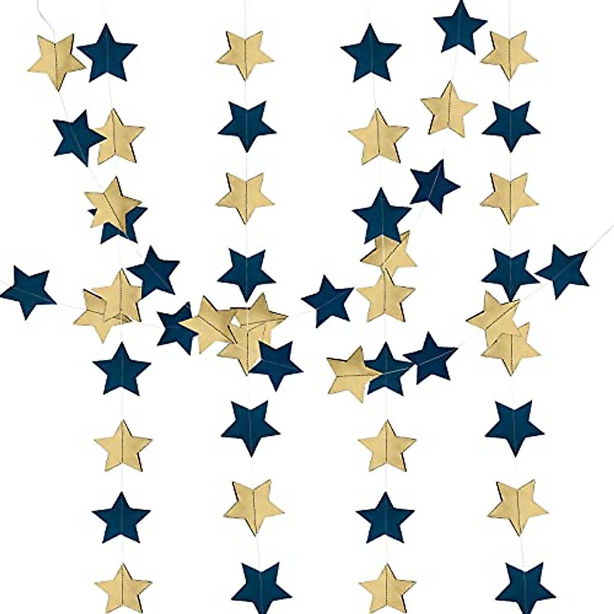 Mefuny 30 Feet Navy Blue Gold Party Decorations Paper Star Garlands Star String for Bachelorette Engagement Wedding Party Supplies Baby Shower Decorations (4pcs)