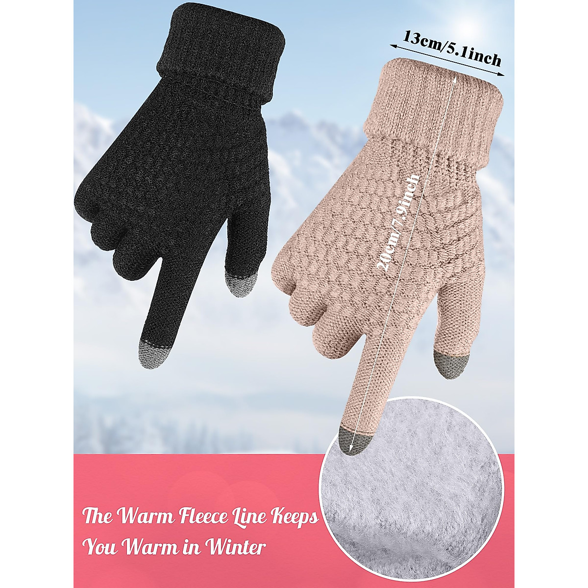 Suhine 4 Pcs Winter Hat and Gloves for Women Slouchy Beanie Hats Knitted Touchscreen Gloves Warm Winter Sets for Women Girls (Black, Caramel)