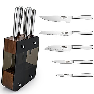 Topfeel Knife Set for Kitchen with Block, Sharp Knife Set 6 Piece, High Carbon Mirror Polishing Stainless Steel Chef Knife Set with Gift Box