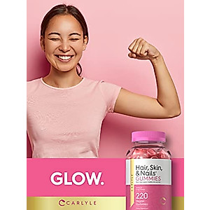 Carlyle Hair, Skin and Nails Gummies | 220 Count | Fruit Flavor Gummy Vitamins | with Biotin | Non-GMO, Gluten Free
